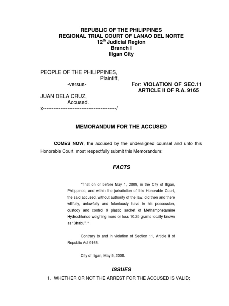 Memorandum For The Accused | PDF