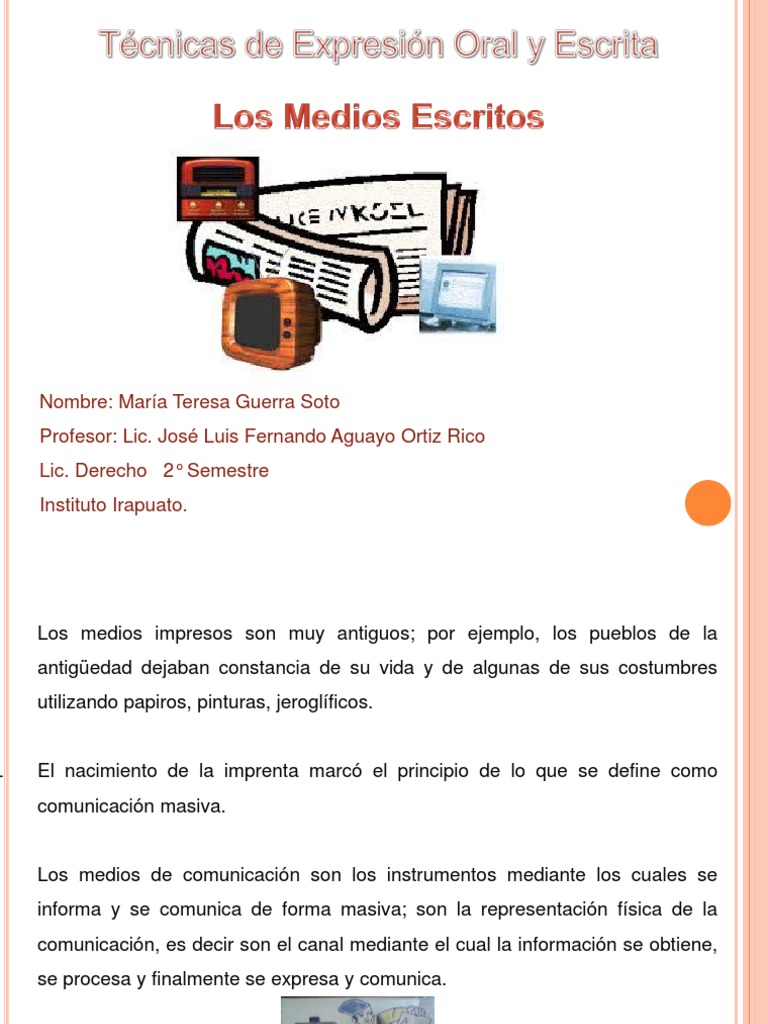 Los Medios Escritos | Medios de comunicación) | Publicación | Prueba ...
