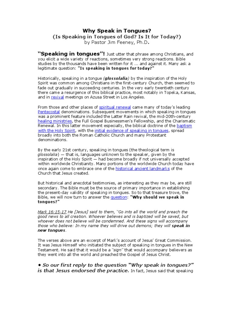 Why Speak in Tongues | PDF | Glossolalia | Spiritual Gift