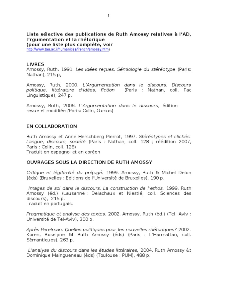 Publications de Ruth Amossy sur AD et Rhétorique | PDF | Rhétorique ...