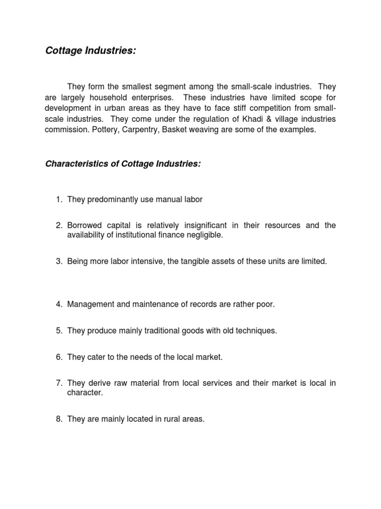 Characteristics of Cottage Industries | PDF | Labour Economics | Resource