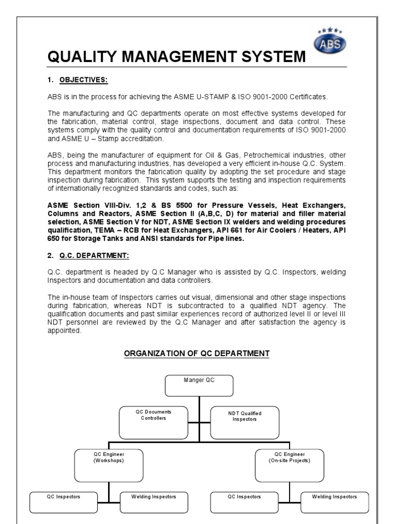 ISO 9001 & ASME U-Stamp Quality System | PDF | Nondestructive Testing ...