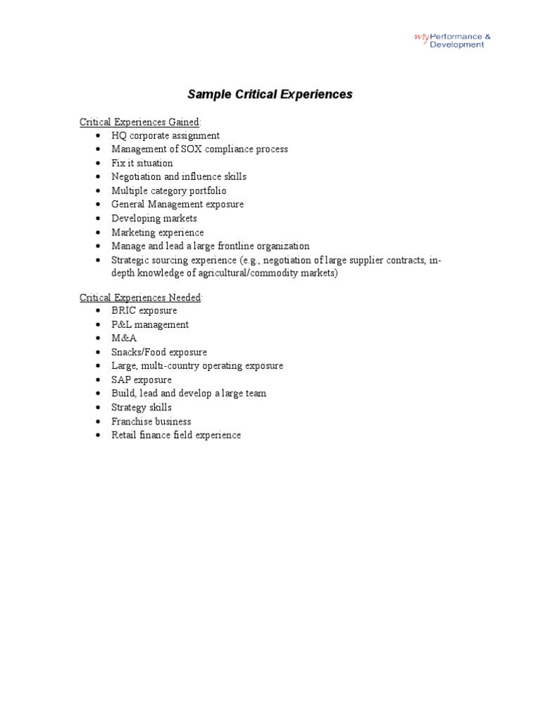Critical Experiences for Business Leaders | PDF