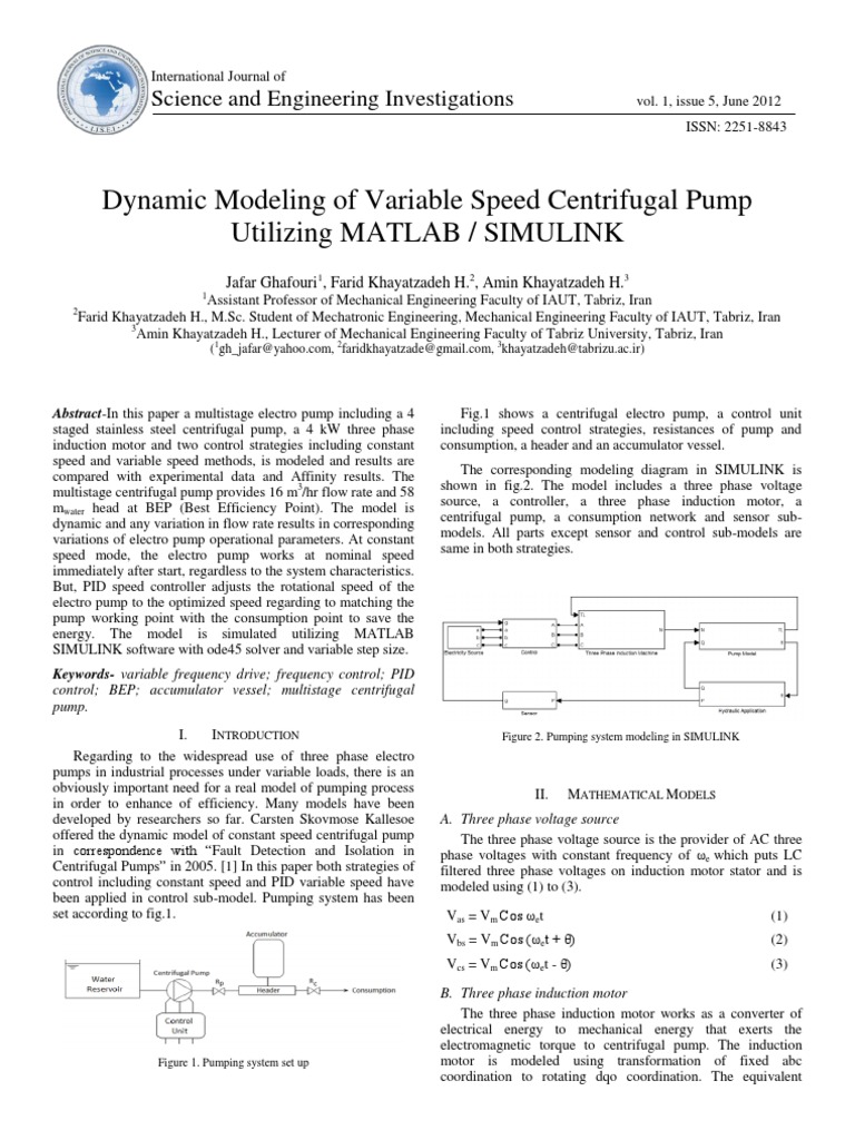 Dynamic Modeling of Variable Speed Centrifugal Pump Utilizing MATLAB / SIMULINK | PDF | Electric ...
