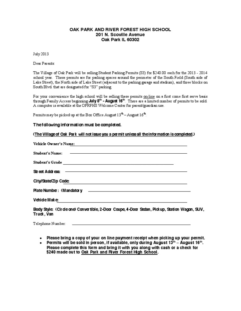 Student Parking Permit Details | PDF