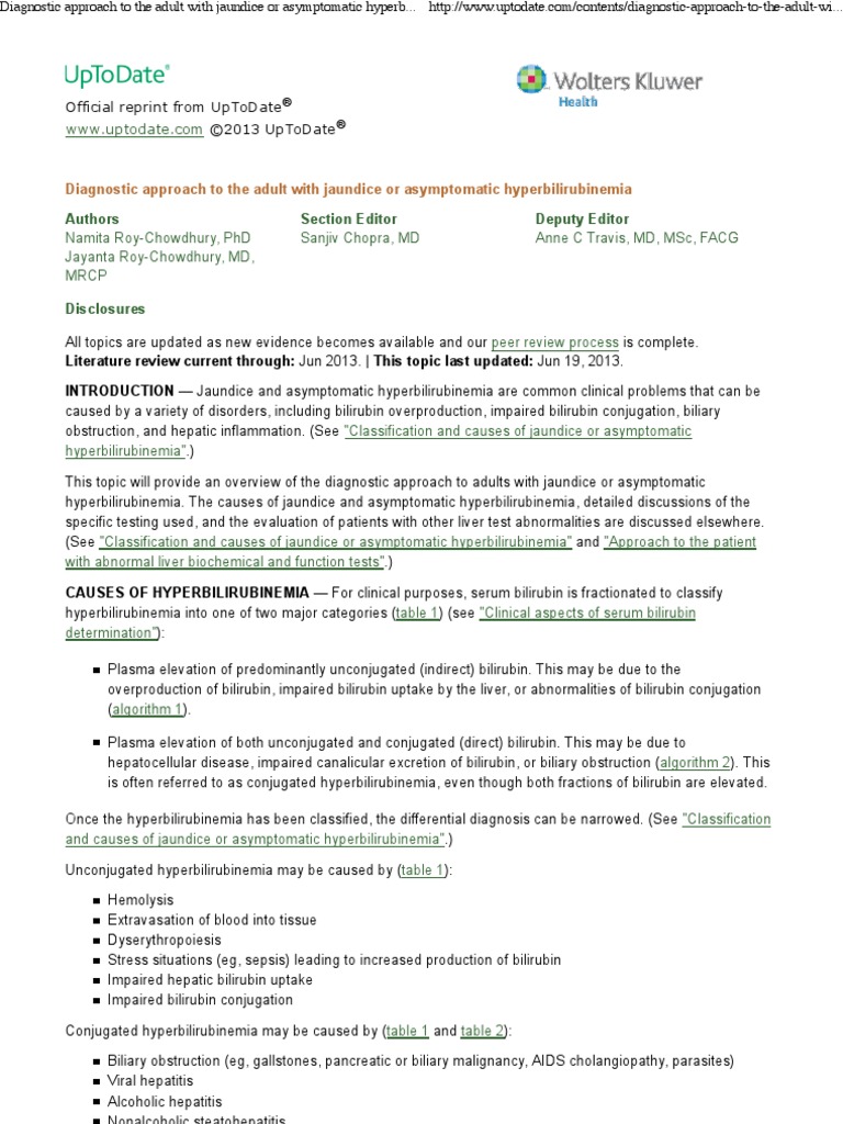 Diagnostic Approach To The Adult With Jaundice or Asymptomatic ...