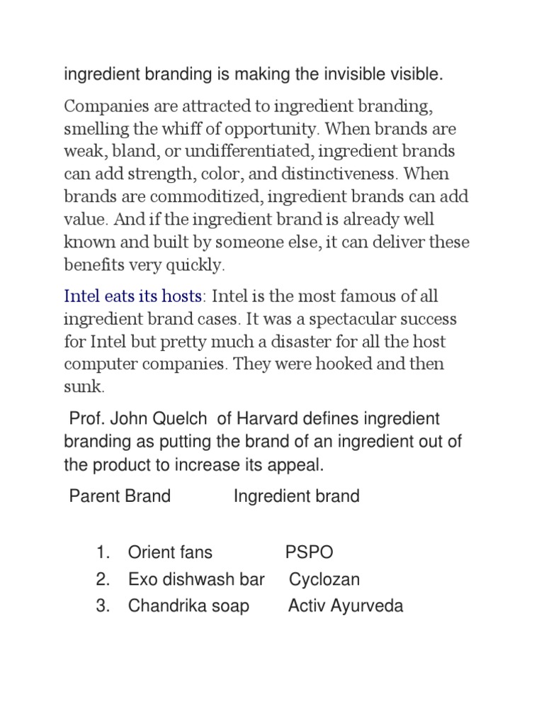 Ingredient Branding: Boosting Brand Value | PDF | Brand | Agriculture
