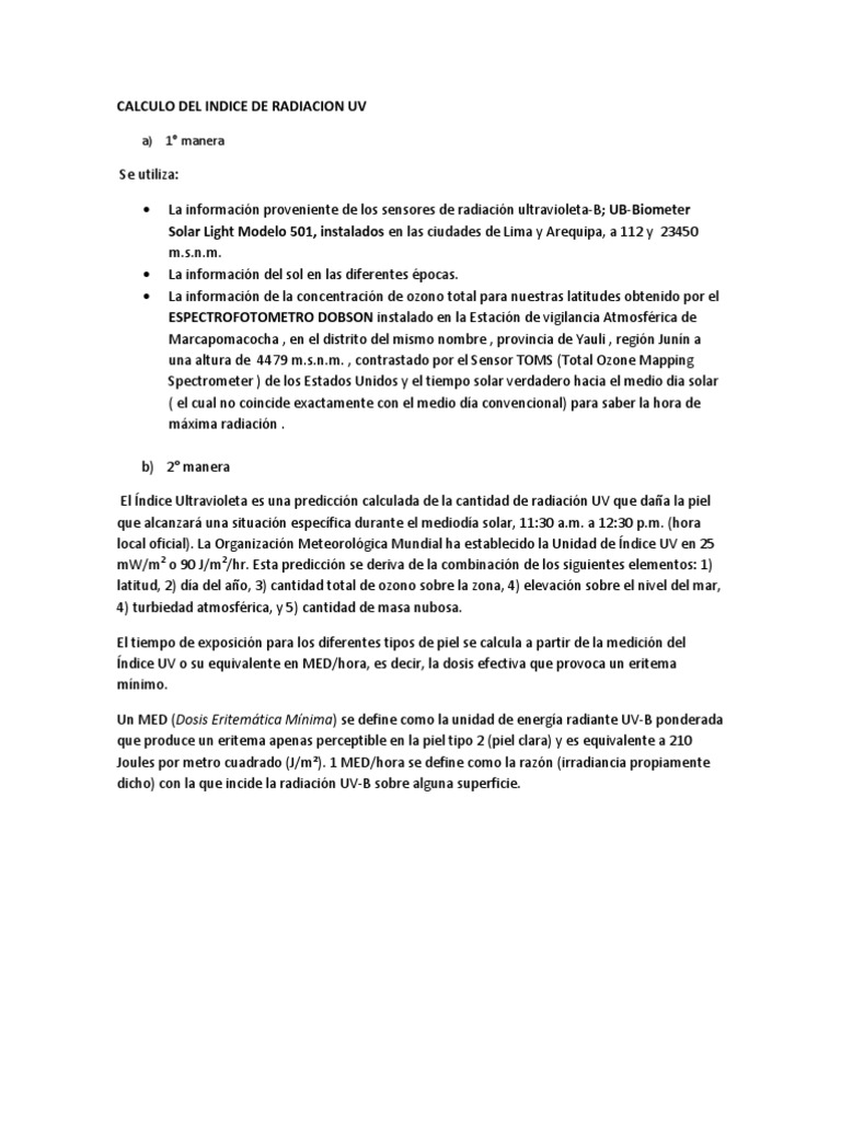 Calculo Del Indice de Radiacion Uv | PDF | Ultravioleta | Ozono