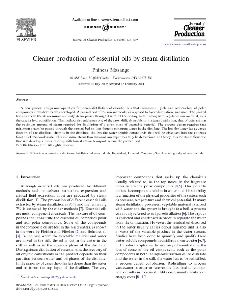 Optimized Steam Distillation for Essential Oils | PDF | Distillation ...