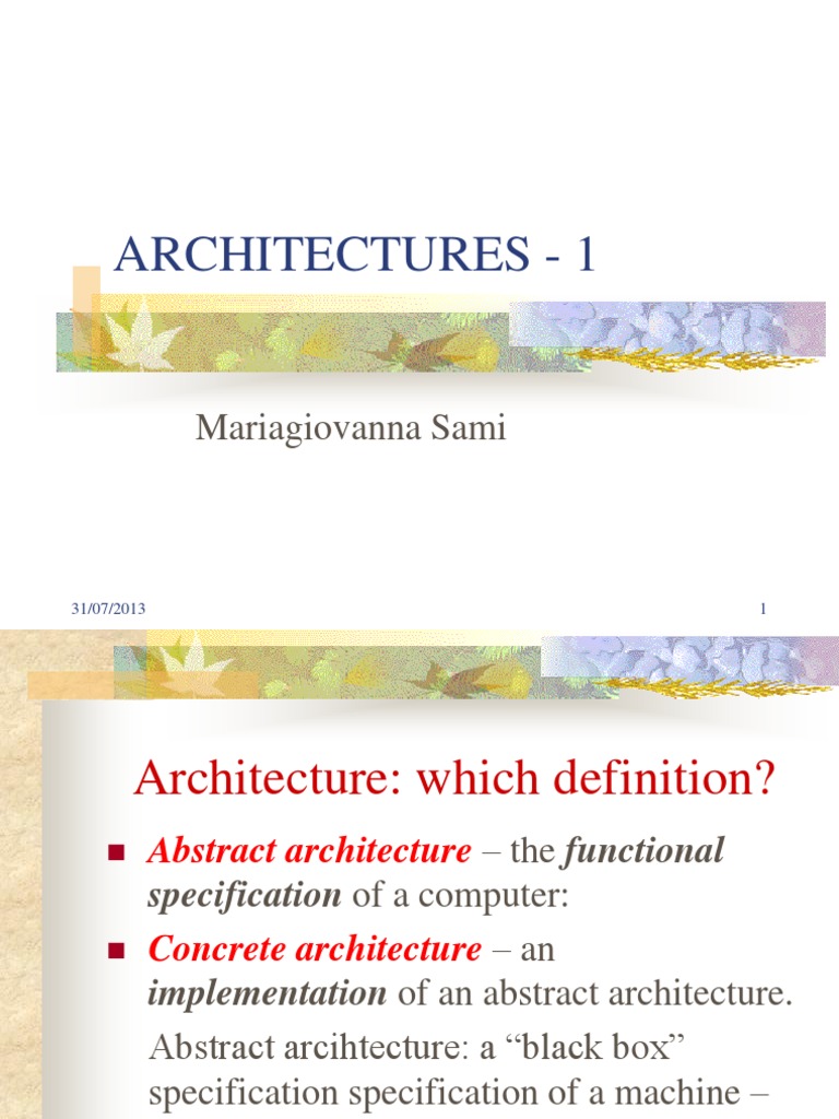 Architectures - 1: Mariagiovanna Sami | PDF | Instruction Set | Central Processing Unit