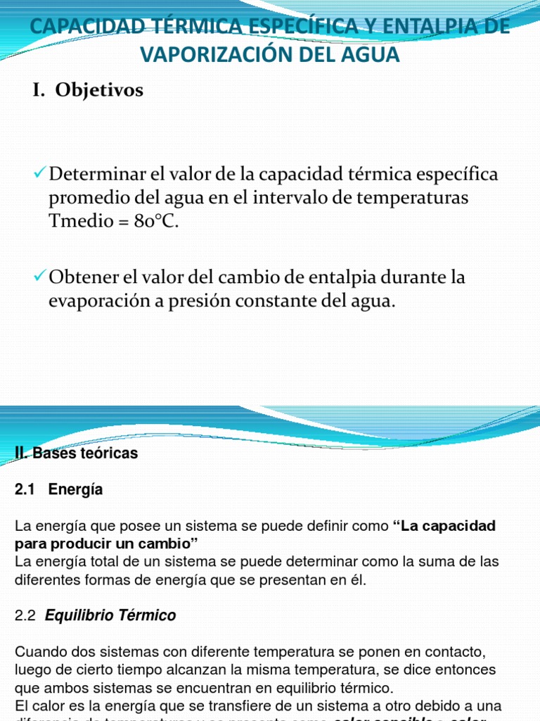 Capacidad Térmica Específica y Entalpia de | PDF | Calor | Calor latente