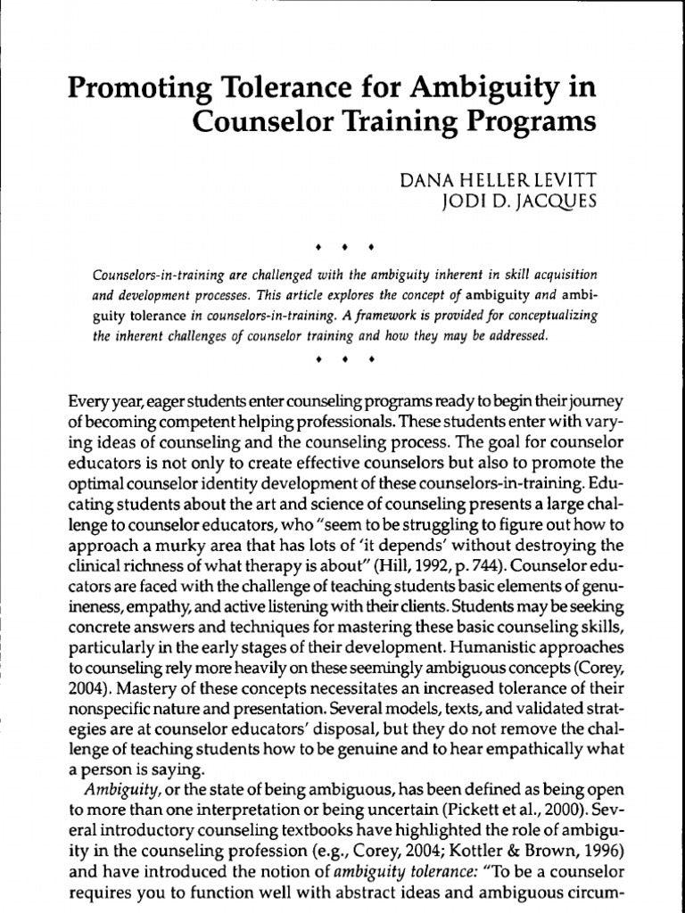 Tolerance For Ambiguity | PDF | School Counselor | Counseling Psychology