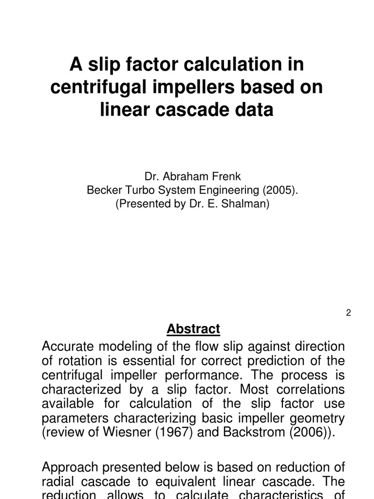 A Slip Factor Calculation in Centrifugal Impellers Based On Linear ...