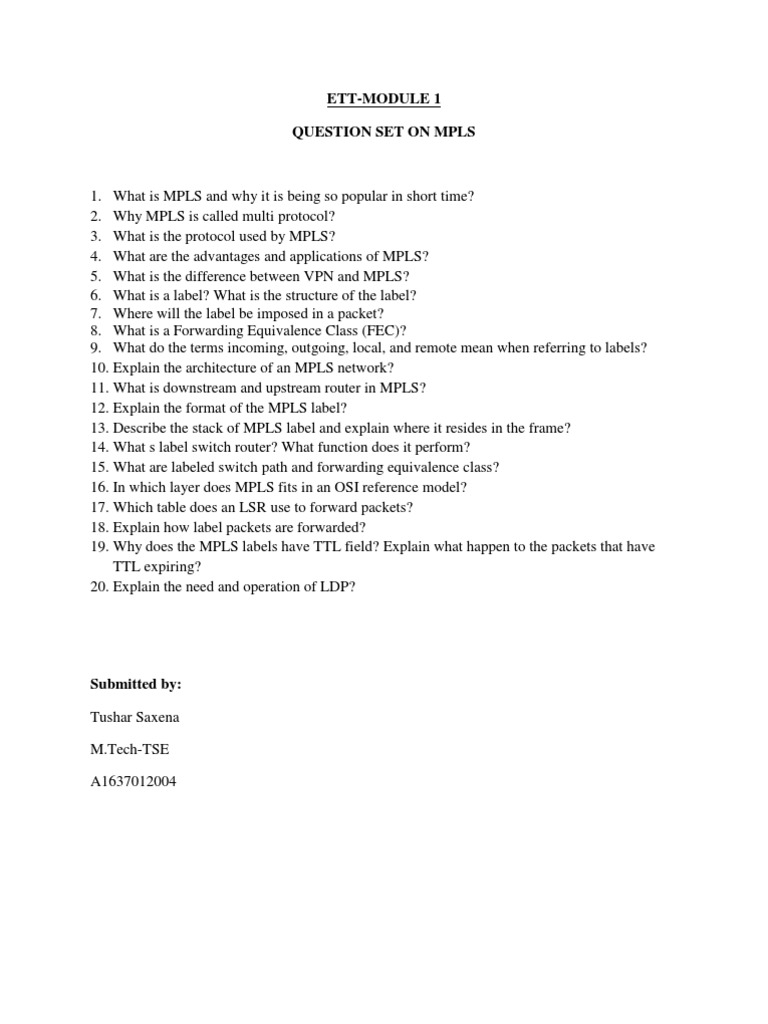 MPLS Questions | PDF | Multiprotocol Label Switching | Networking