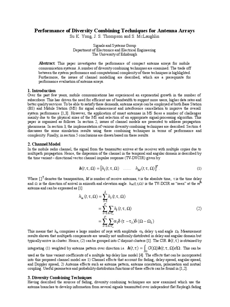 Performance of Diversity Combining Techniques For Antenna Arrays | PDF | Signal To Noise Ratio ...