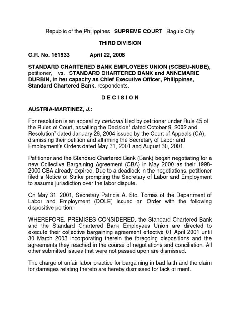 Standard Chartered Bank Employees Union vs. Standard Chartered Bank ...