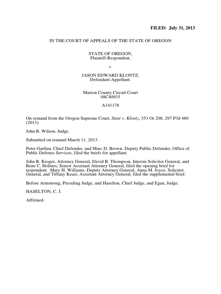 Court: State of Oregon v. Jason Edward Klontz | PDF | Evidence (Law ...