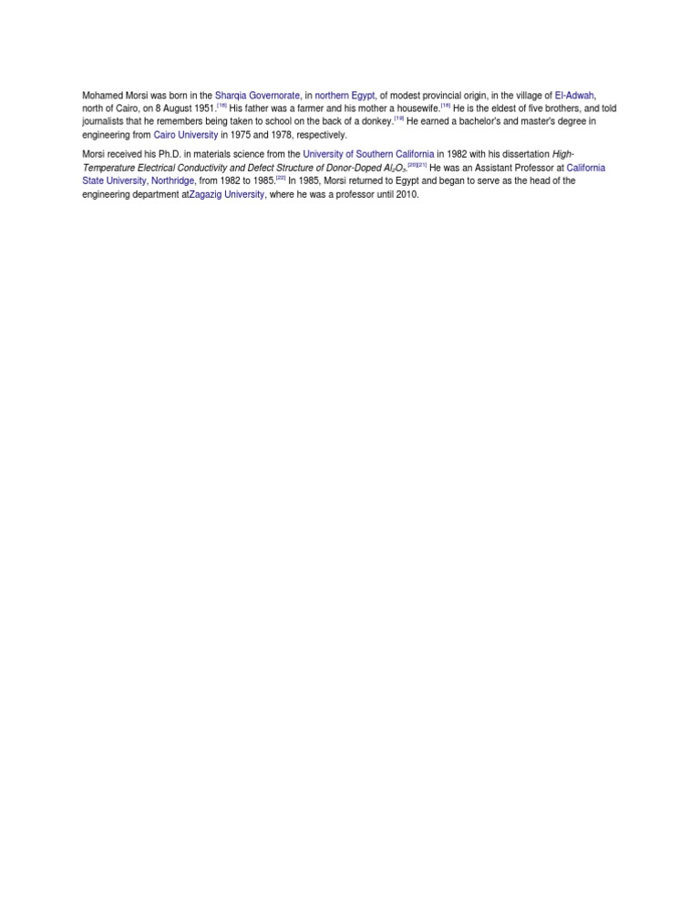 Mohamed Morsi: Early Life & Education | PDF | Science & Mathematics