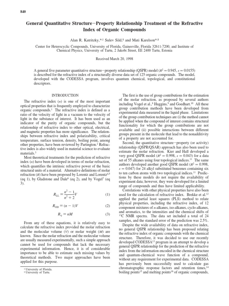 General Quantitative Structure-Property Relationship Treatment of The ...
