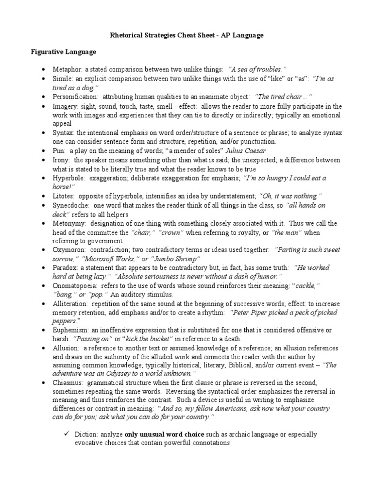 AP Language Rhetorical Strategies and Terms | PDF | Question | Audience
