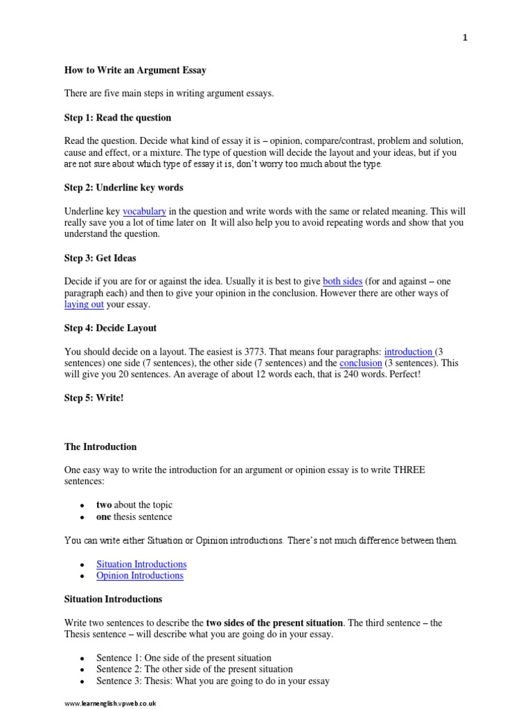 How To Write An Argument Essay: Vocabulary | PDF | Paragraph | Essays