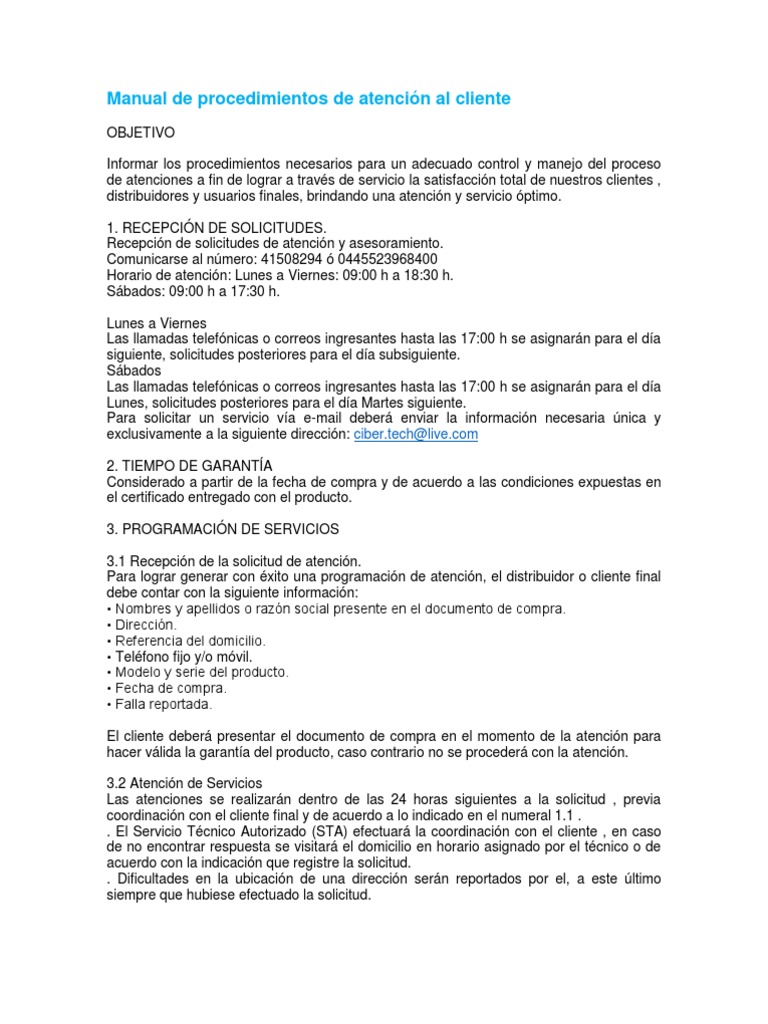 Manual de Procedimientos de Atención Al Cliente | PDF | Servicio al Cliente | Cliente