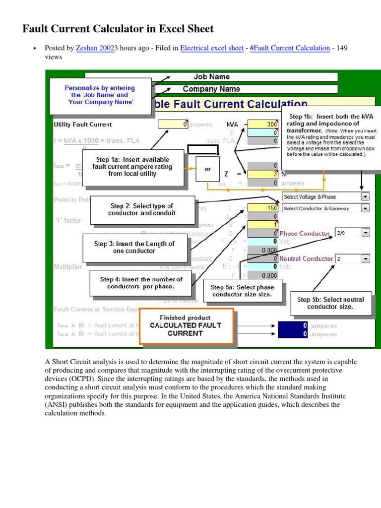 Fault Current Calculator Excell Sheet | PDF