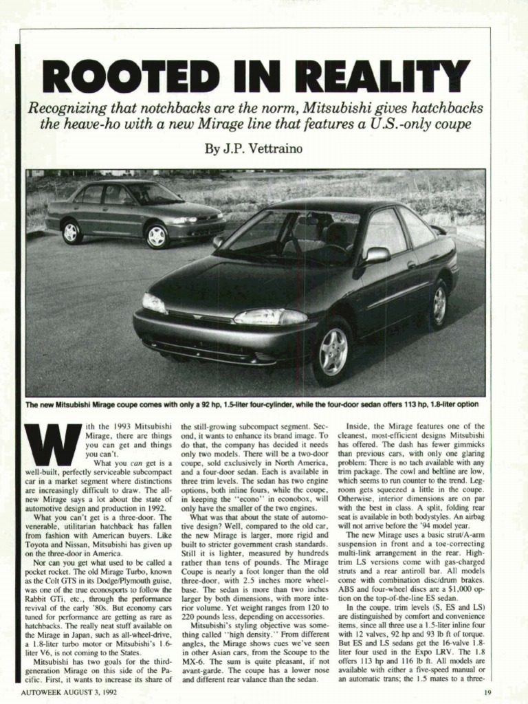 This Week in 1992: Mitsubishi Mirage | PDF | Hatchbacks | Land Vehicles