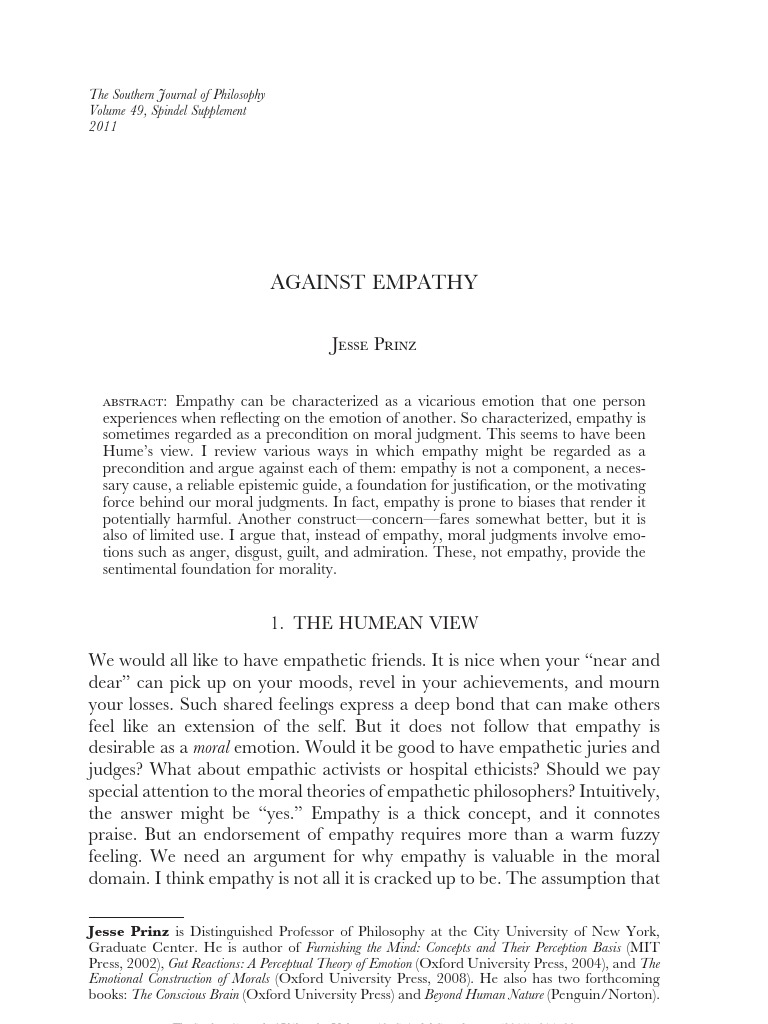 Against Empathy: An Argument Against the Claim that Empathy is a ...