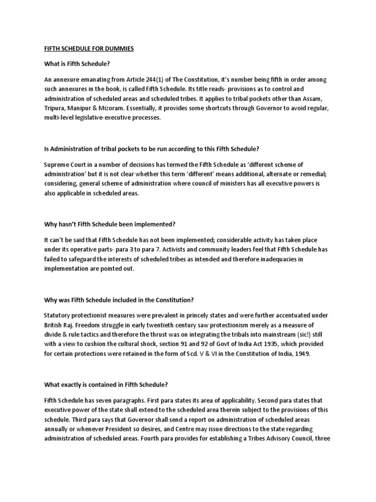 Understanding the Fifth Schedule | PDF | Government Of India | Governor