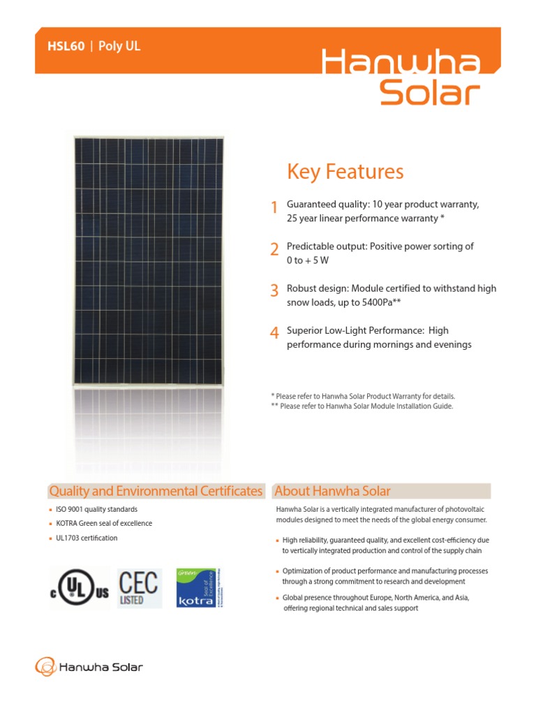 Hanwha K Series 60 Cell Datasheet | PDF | Solar Panel | Manufactured Goods
