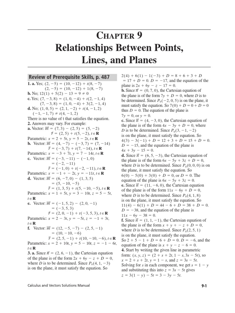 Chapter 9 Solutions | PDF | Plane (Geometry) | Equations