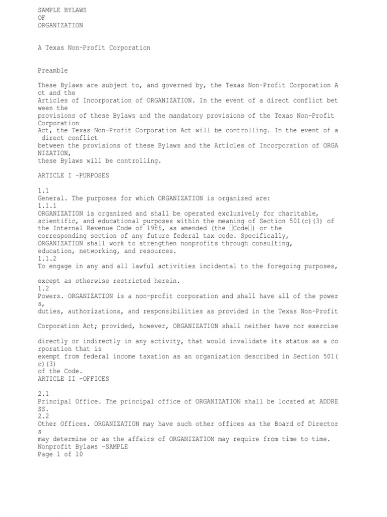 Sample Nonprofit Bylaws | Board Of Directors | Nonprofit Organization