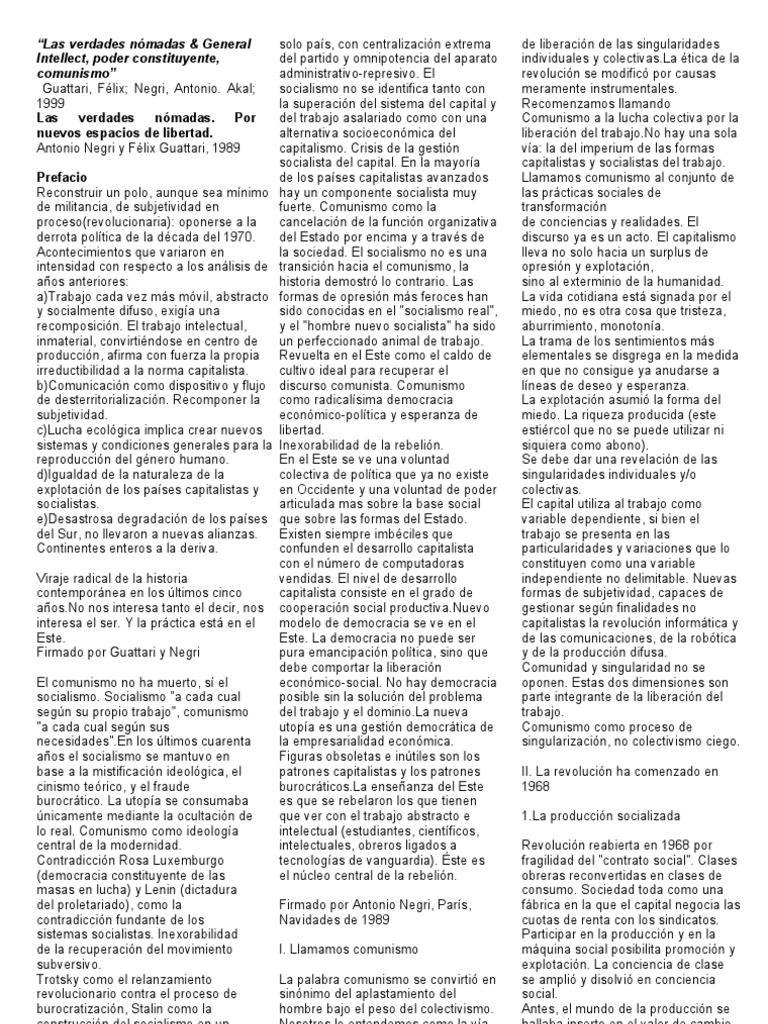 NEGRI, Antonio, GUATTARI, Félix - Las Verdades Nómadas | PDF ...