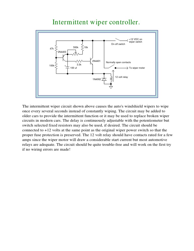 Intermittent Wiper Controller Circuit Guide | PDF | Relay | Switch