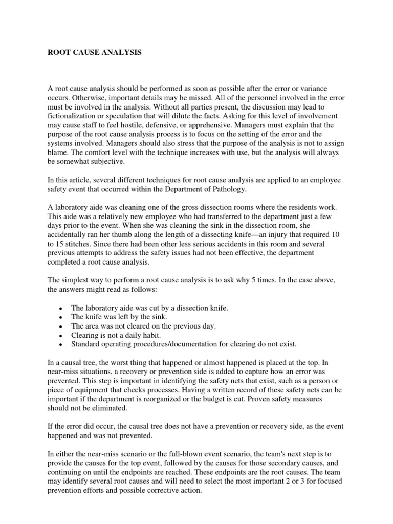 A Root Cause Analysis of a Laboratory Aide Injury: Applying Multiple ...