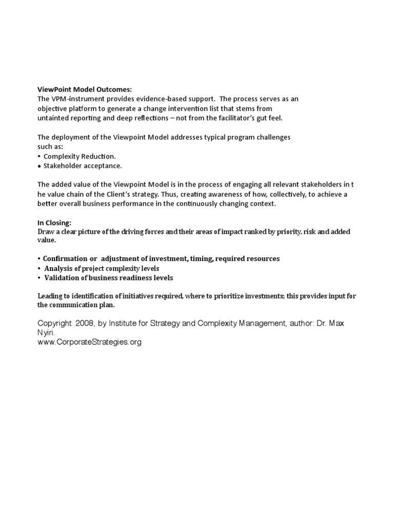 Viewpoint Model Outcomes - by DR | PDF | Career & Growth | Business