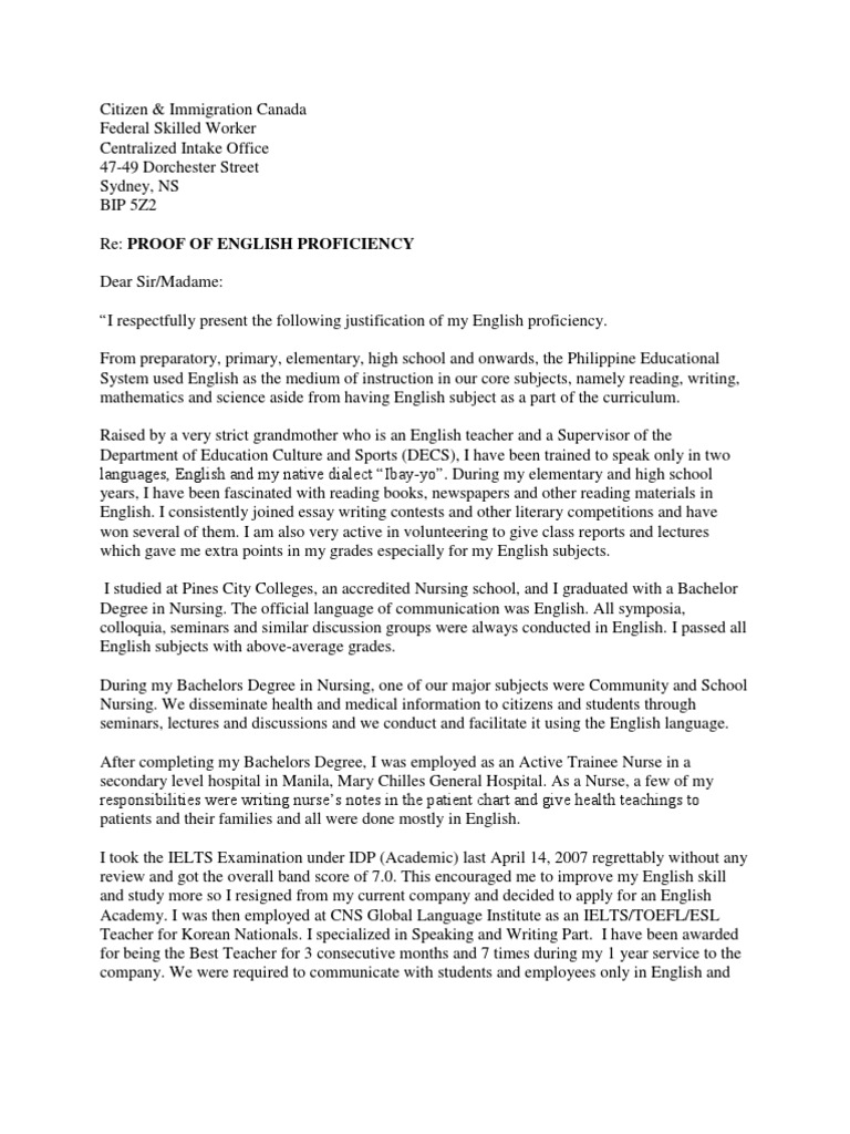 English Proficiency Justification Letter | PDF | International English ...