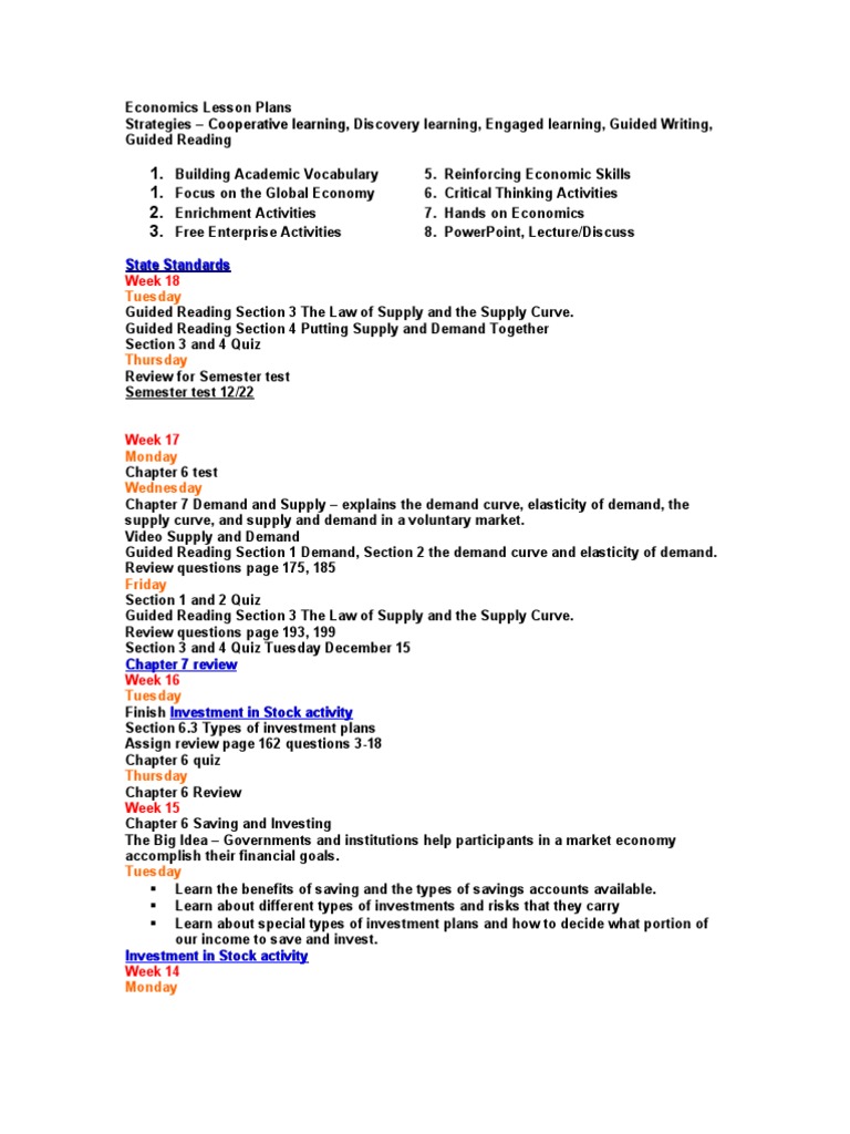 Economics Lesson Plan | PDF | Economic System | Economics