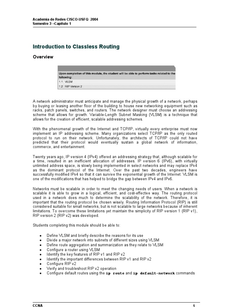 Introduction To Classless Routing: Academia de Redes CISCO-USFQ 2004 ...