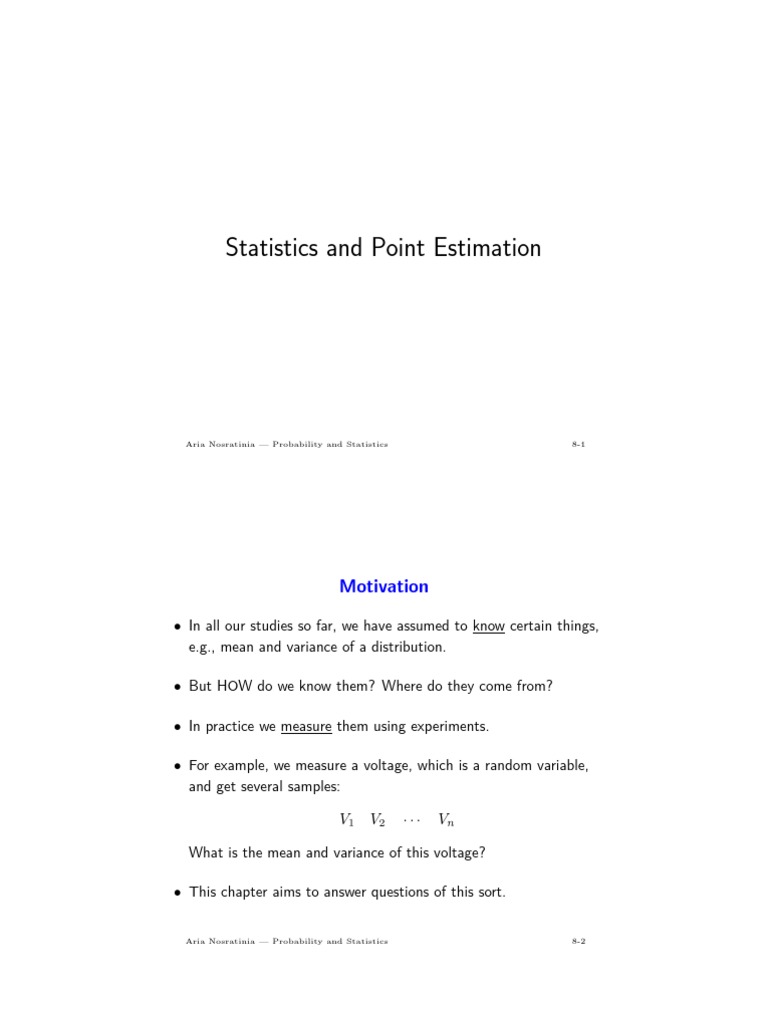 Statistics and Point Estimation: Motivation | PDF | Estimator | Normal Distribution