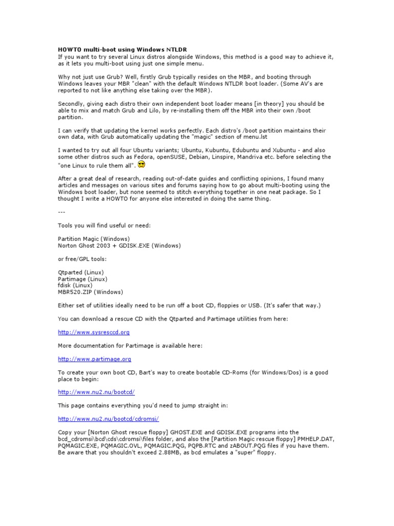 MultiBoot Using NTLDR | PDF | Booting | Linux Distribution