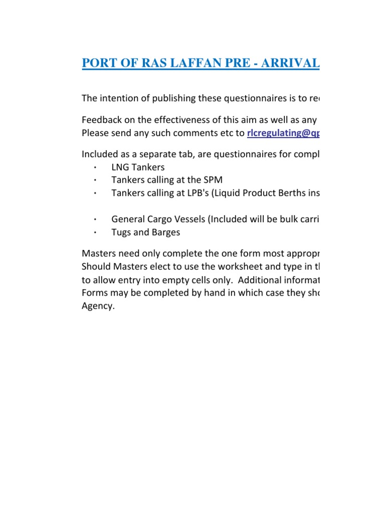 Pre Arrival Questionnaire | PDF | Ships | Quarantine