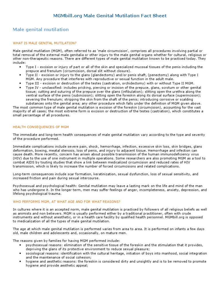 Male Genital Mutilation Fact Sheet | PDF | Circumcision | Human ...