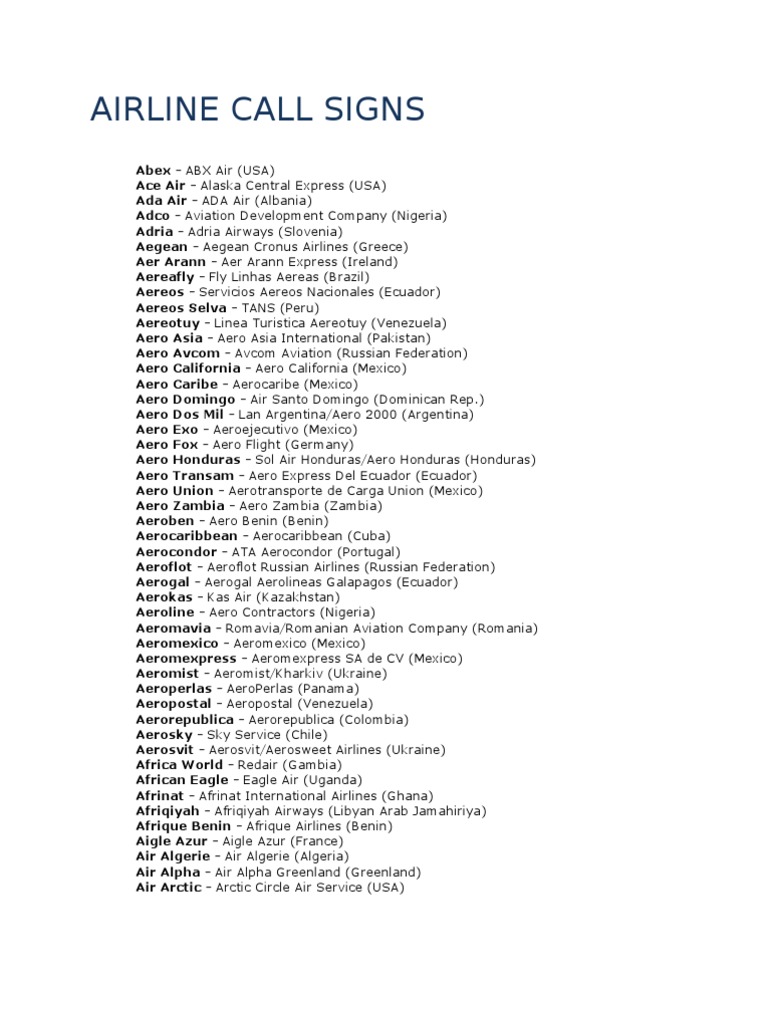Airline Call Signs | PDF