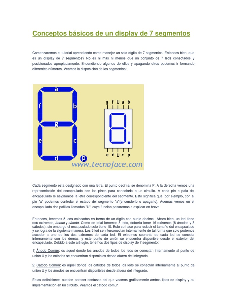 Conceptos Básicos de Un Display de 7 Segmentos | PDF | Diodo emisor de luz | Resistor