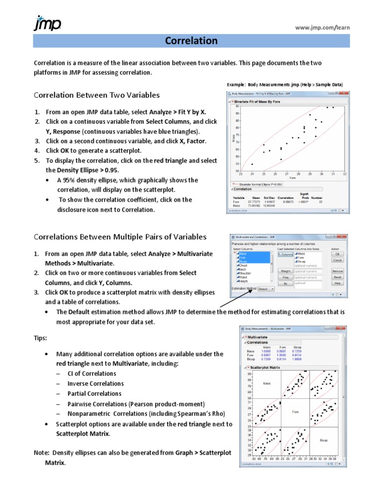 Pearson Correlation in JMP Analysis | PDF