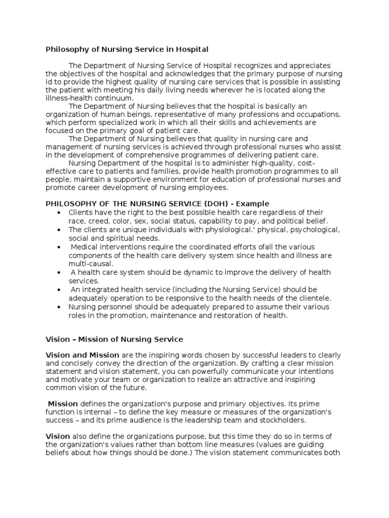 Philosophy of Nursing Service in Hospital | PDF | Nursing | Health Care
