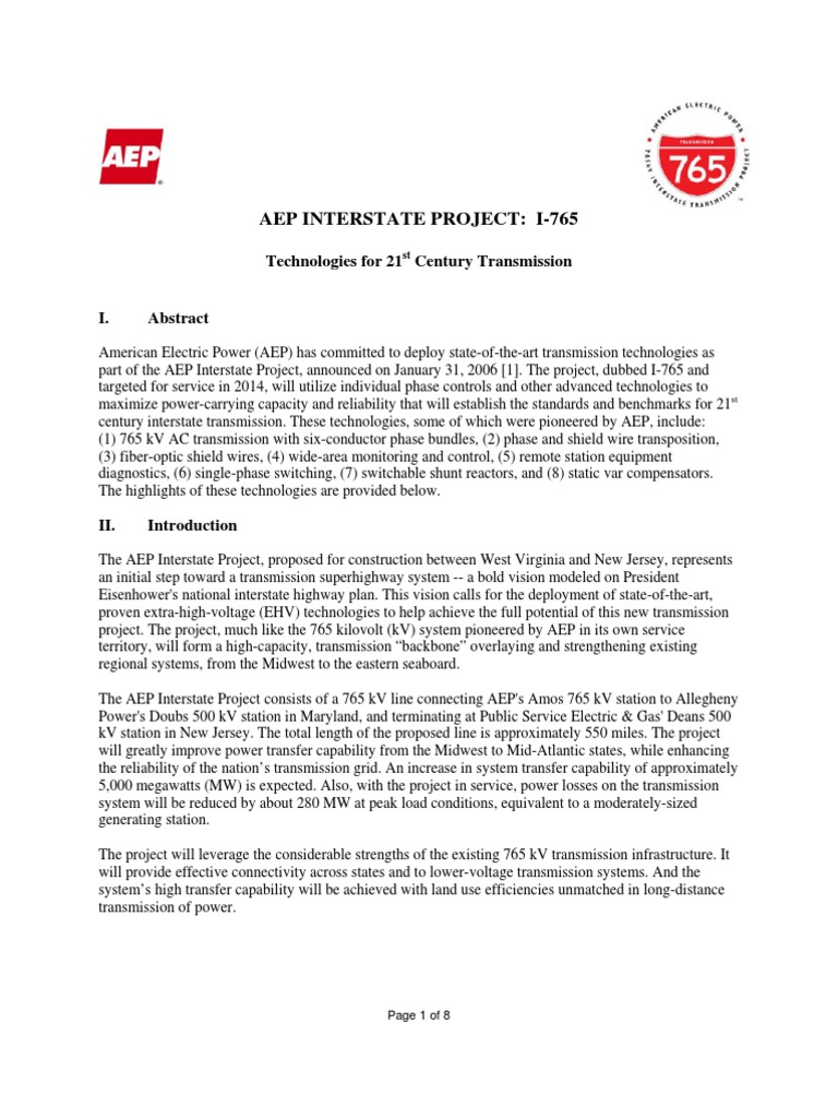 765 KV Interstate Project of AEP | PDF | Electric Power Transmission ...