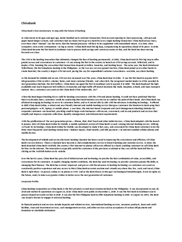 China Bank | PDF | Banks | Financial Services